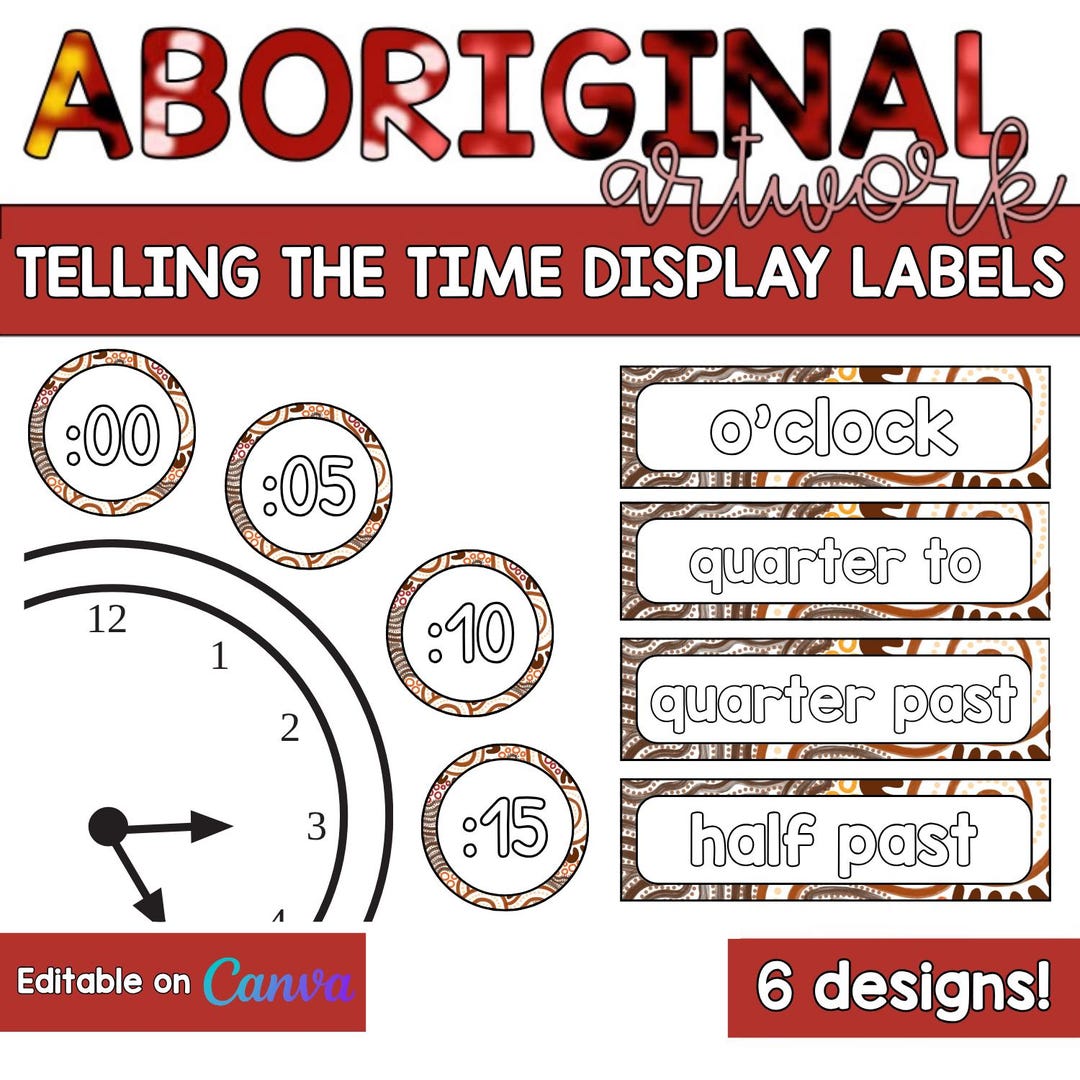Aboriginal Artwork Editable Clock Labels | Telling Time Analog ...