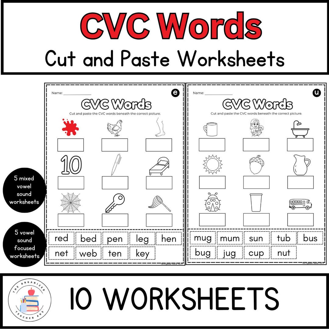CVC Picture-word Cut and Paste | Short Vowel Sound No Prep Pages ...