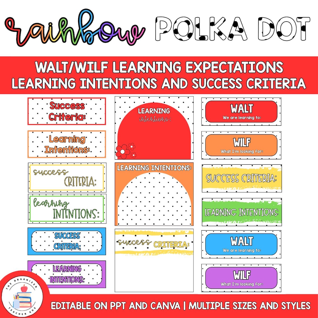 Rainbow Polka Dot | Editable WALT/WILF | Learning Intentions and ...