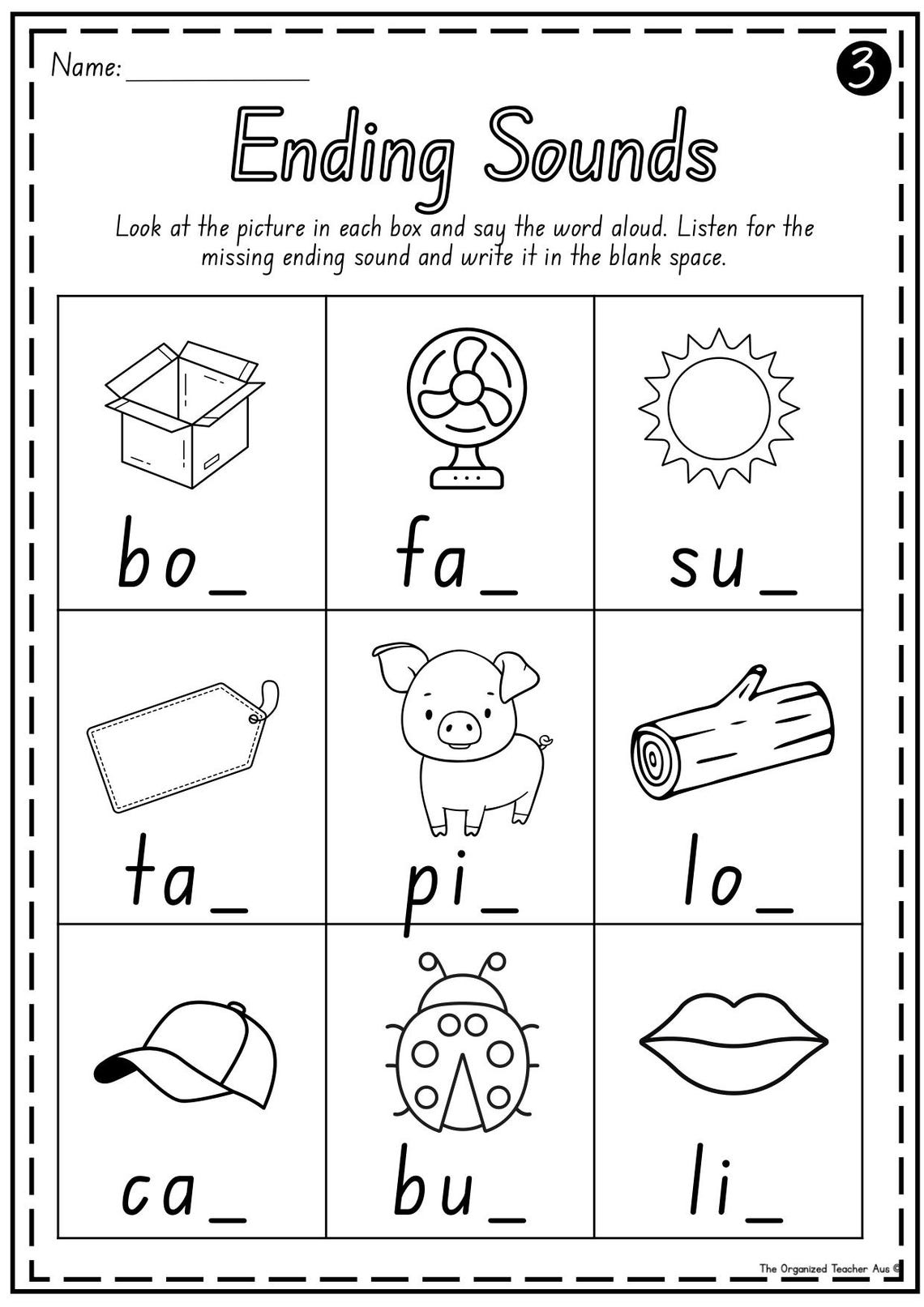 NSW Font | CVC Word | Ending Sound Sort | Final Sound Identify & Write ...