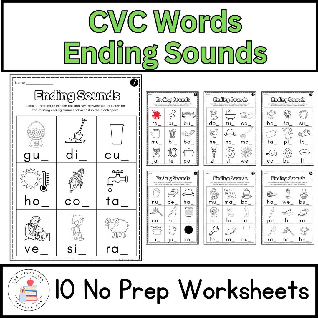 CVC Word | Ending Sound Sort | Final Sound Identify & Write Worksheets ...