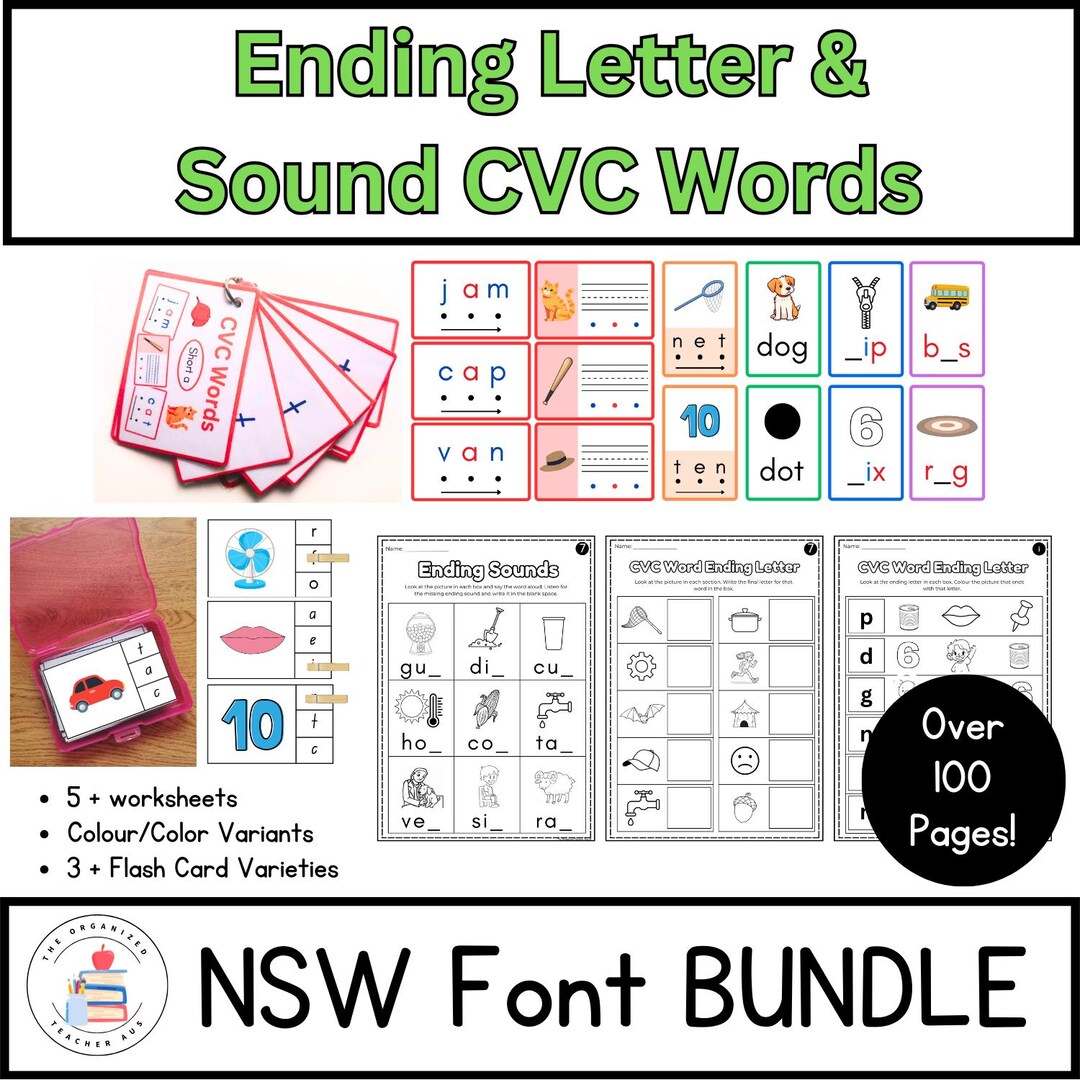 NSW Font CVC Word Work | Ending Letters and Sounds MEGA Bundle ...