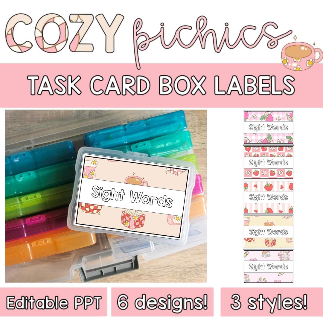 Editable Task Card Box Labels | Cozy Pink Picnics Themed Classroom ...