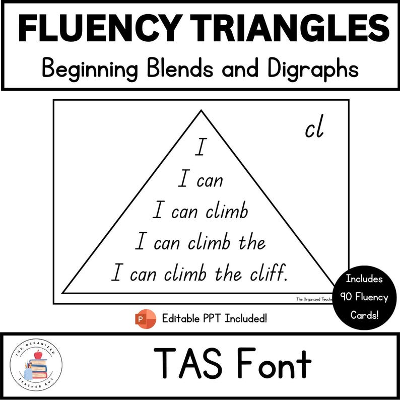 TAS Font | Editable Fluency Triangles | Blends and Digraphs Reading ...