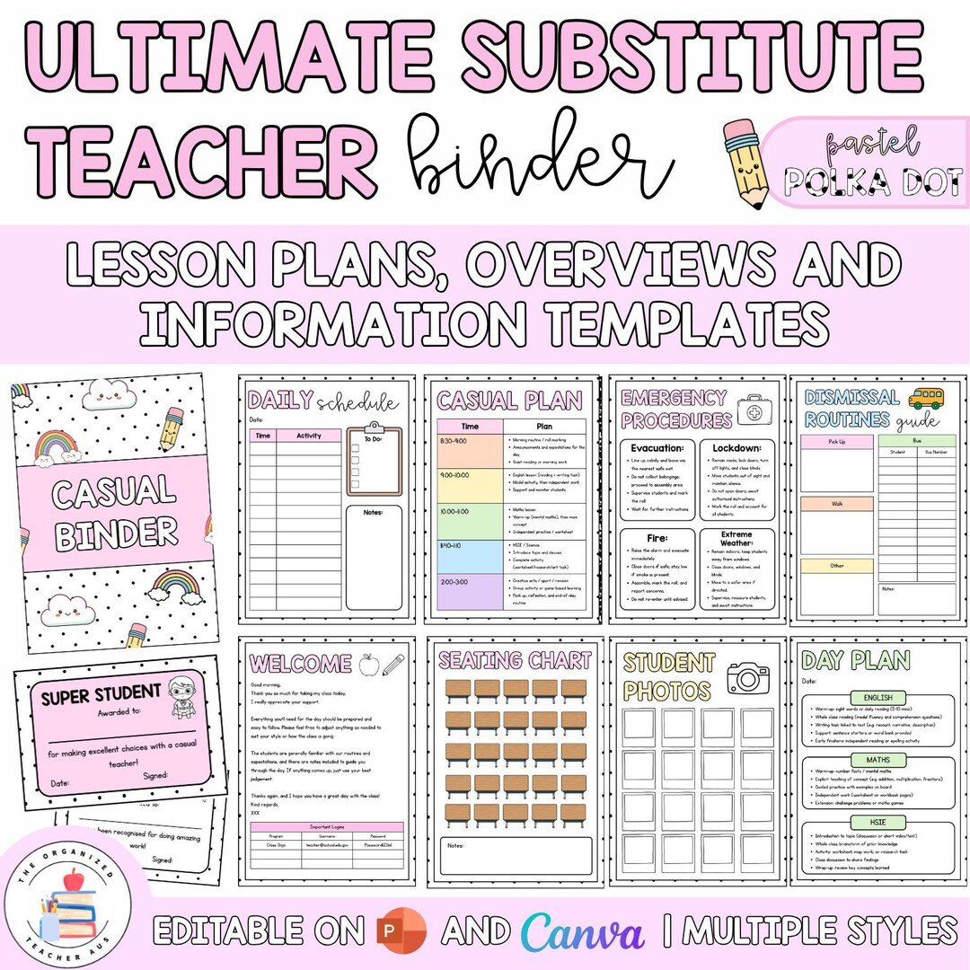 Editable Substitute, Casual, Relief Teacher Binder Templates | School ...