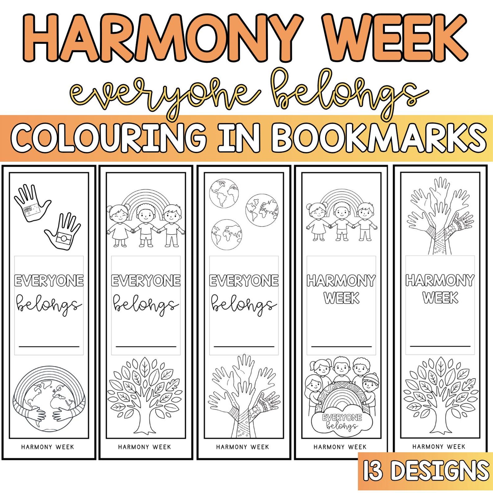 Harmony Day | Harmony Week | Everyone Belongs | Colouring Book Marks - Etsy