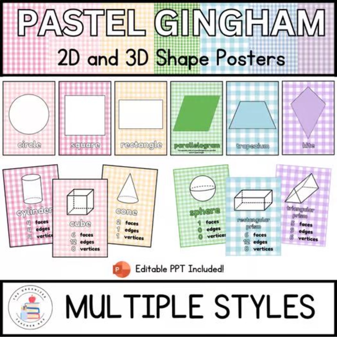 Pastel Gingham Editable 2D and 3D Shape Properties Posters ...
