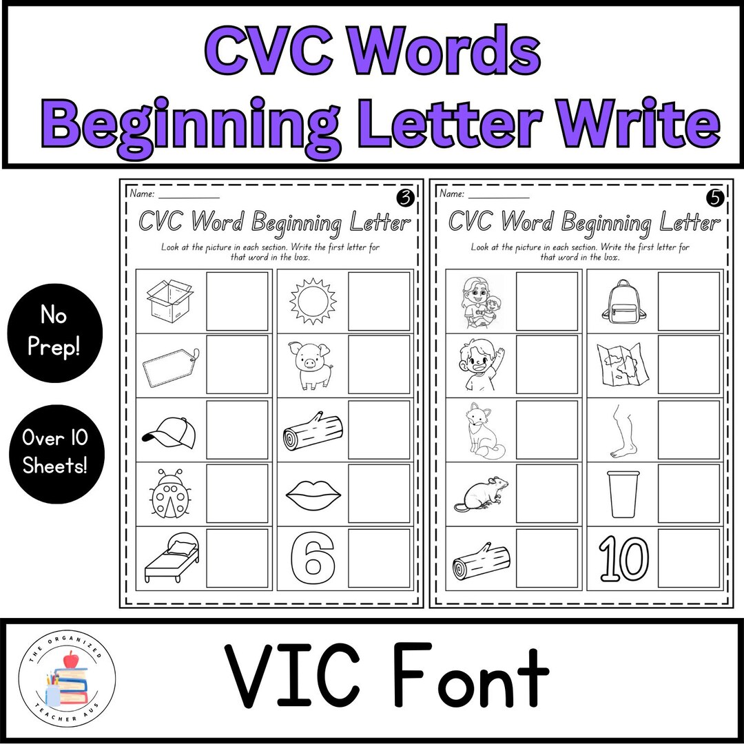 VIC Font | CVC Word Beginning Letter Identification Write | Early ...