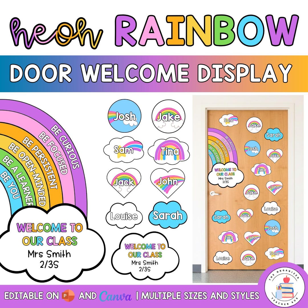 Editable Neon Rainbow Door Display | Welcome Sign & Positive ...