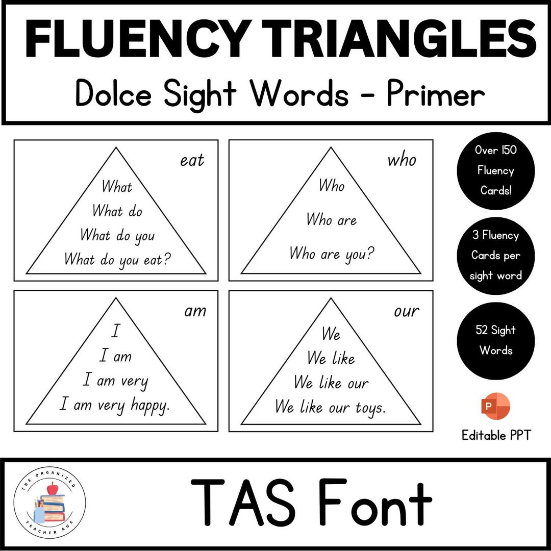 TAS Font | Editable Fluency Triangles | Dolce Sight Words Primer ...