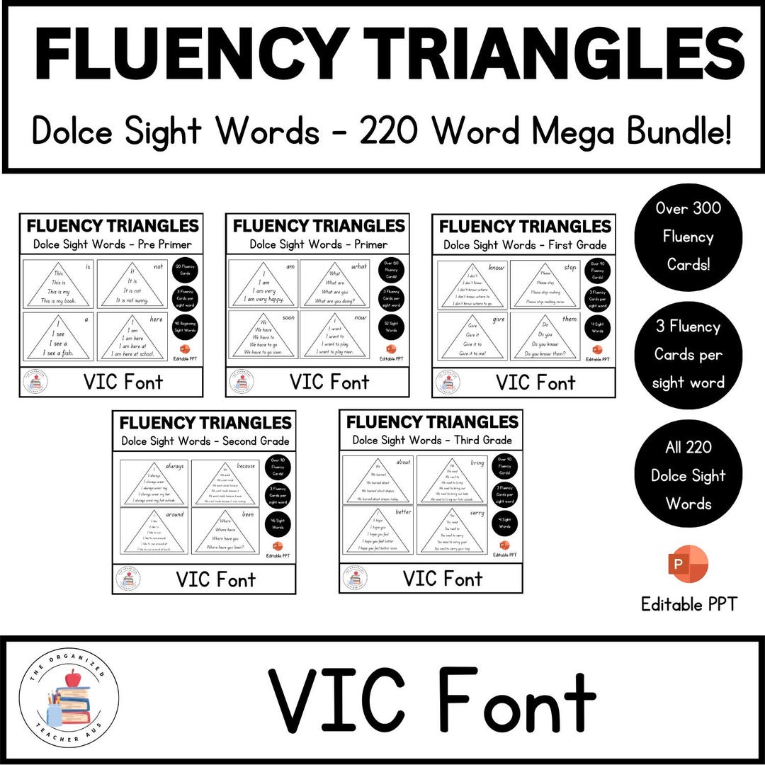 VIC Font | Editable Fluency Triangles | 220 Dolce Sight Words MEGA ...