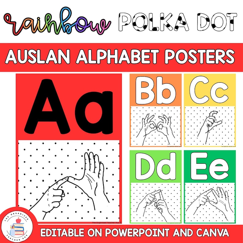 Rainbow Polka Dot Auslan Alphabet Posters | Visual Supports | Classroom ...