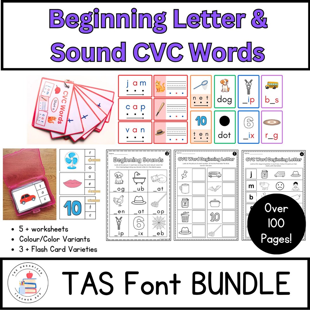 TAS Font CVC Word Work | Beginning Letters and Sounds Bundle ...