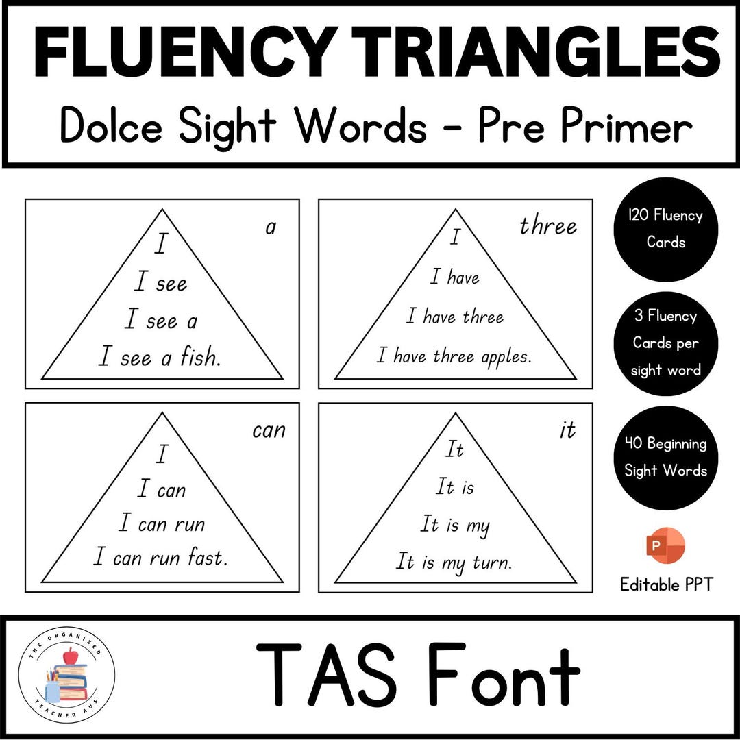 TAS Font | Editable Fluency Triangles | Dolce Sight Words Pre-primer ...