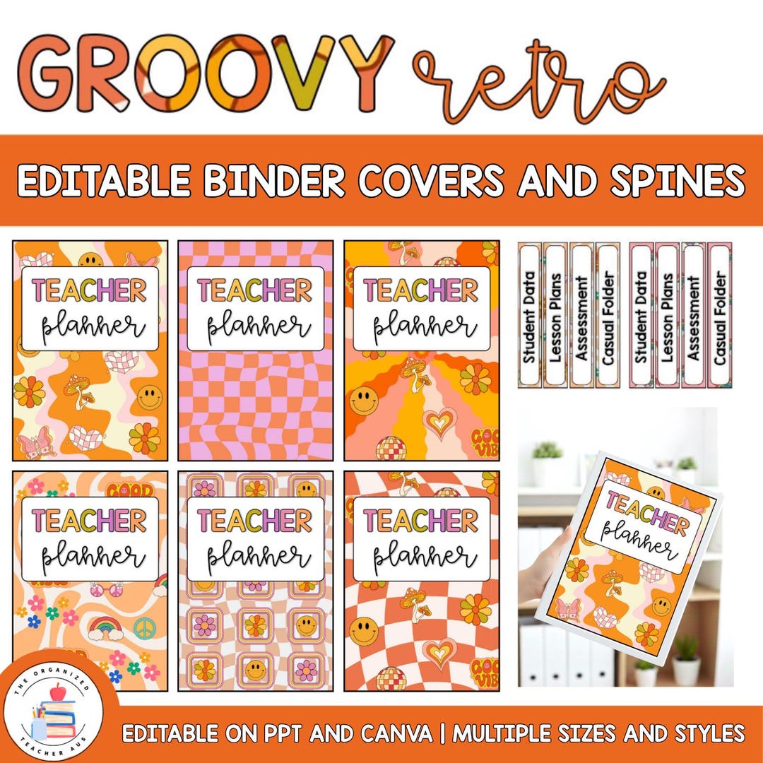 Editable Binder Labels and Spine Labels | Groovy Retro Themed Decor ...