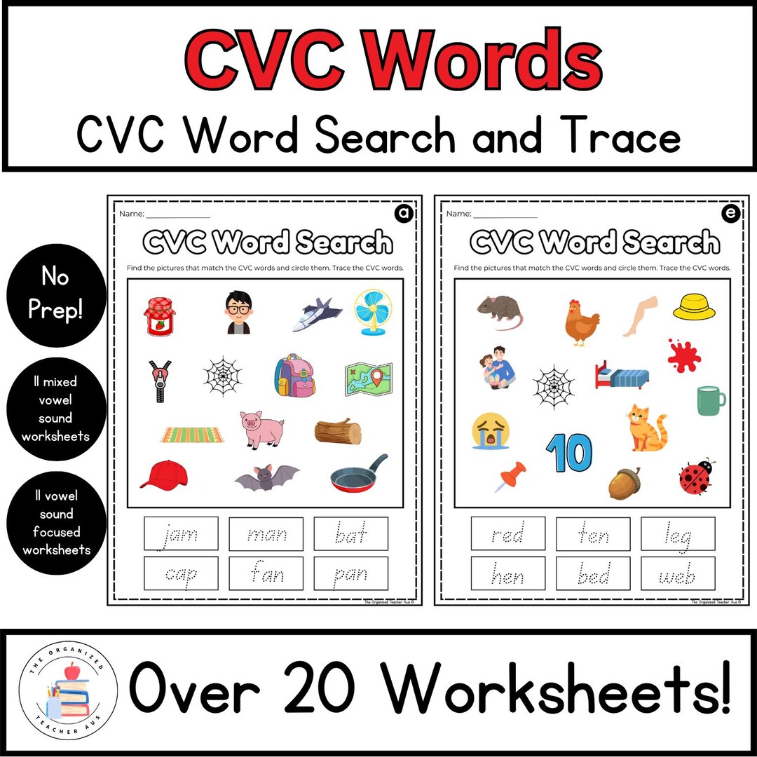 CVC Word Search | Beginning Phonics Find and Trace Worksheets | Word ...
