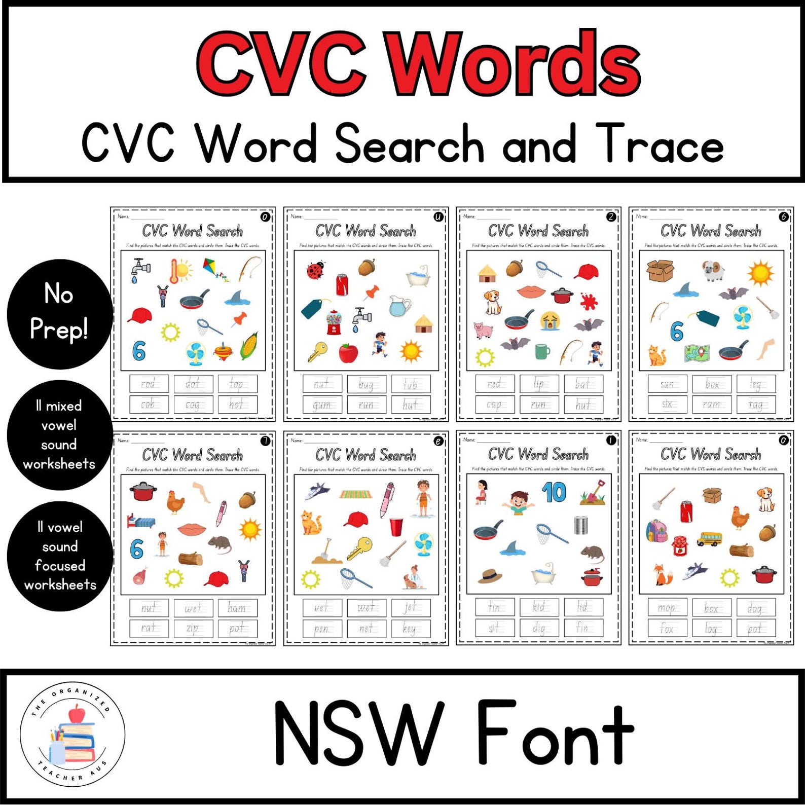 NSW Font | CVC Word Search | Beginning Phonics Find and Trace ...
