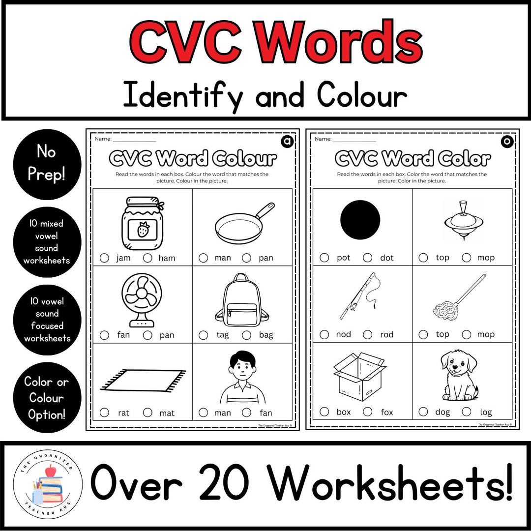 CVC Words | Identify and Colour/color | Word Identification Match up ...