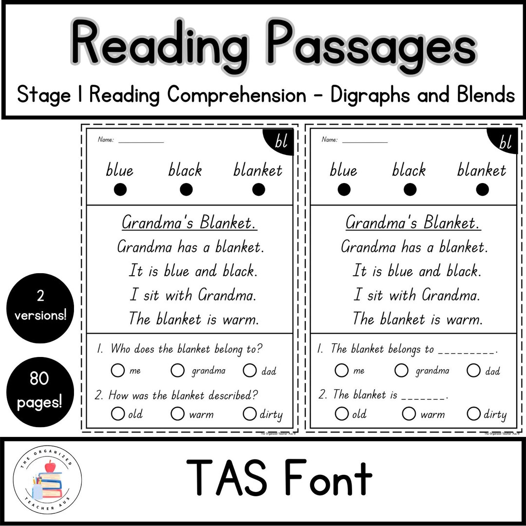 TAS Font Digraphs and Blends | Reading Comprehension Passages | Year 1 ...