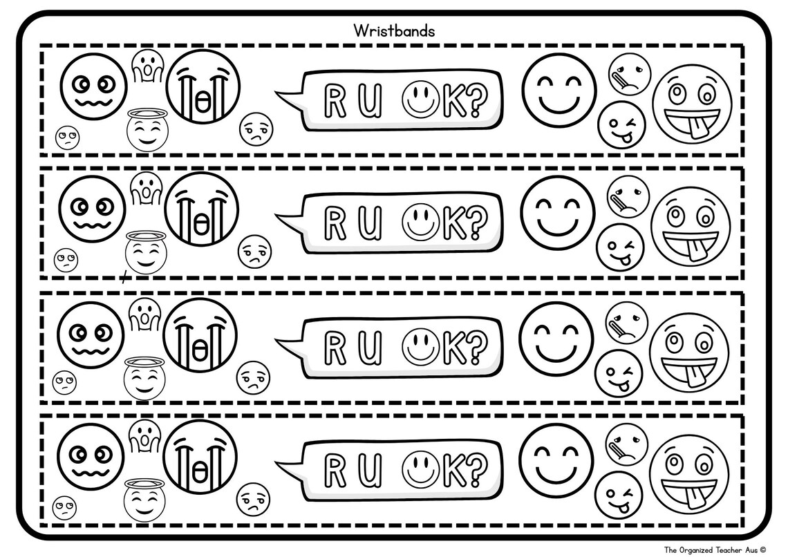 R U OK? Day | Colouring/coloring Wristbands | Social and Emotional ...