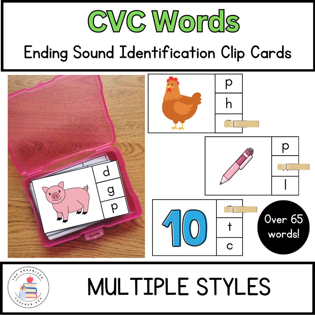 Editable CVC and Common Word Clip Cards | Identifying Ending Sounds ...