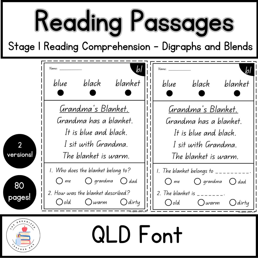 QLD Font Digraphs and Blends | Reading Comprehension Passages | Year 1 ...