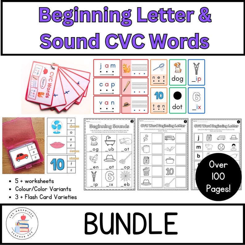 CVC Word Work | Beginning Letters and Sounds Bundle | Kindergarten ...