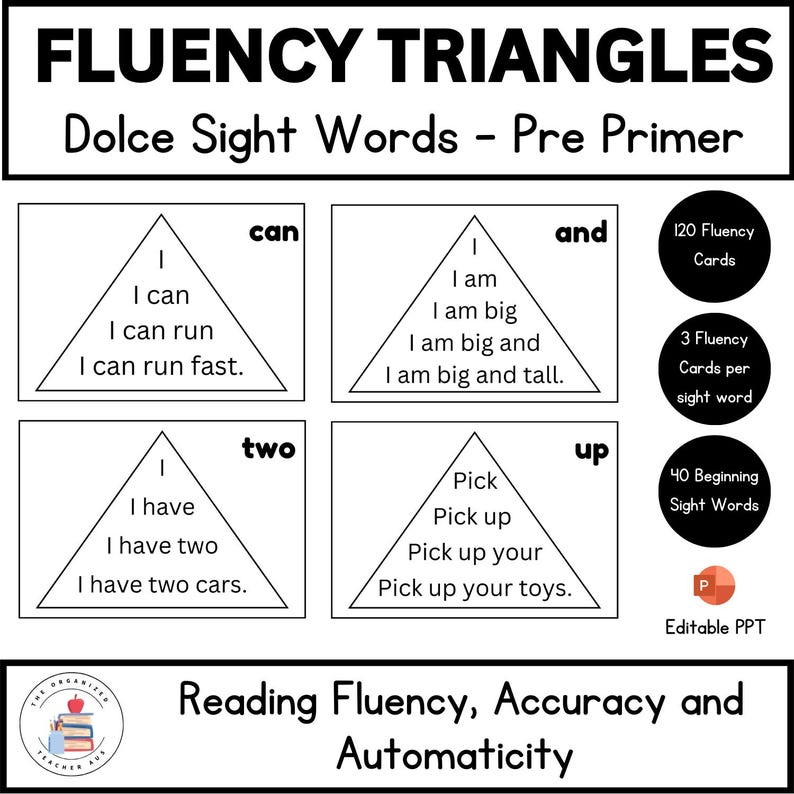 Editable Fluency Triangles | Dolce Sight Words Pre-primer Reading ...