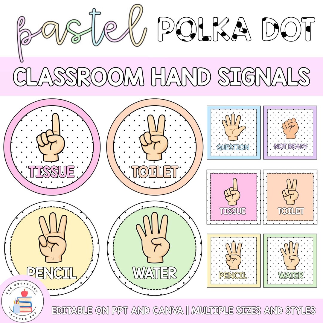 Hand Signals Posters | Classroom Management | Pastel Polka Dot Decor - Etsy