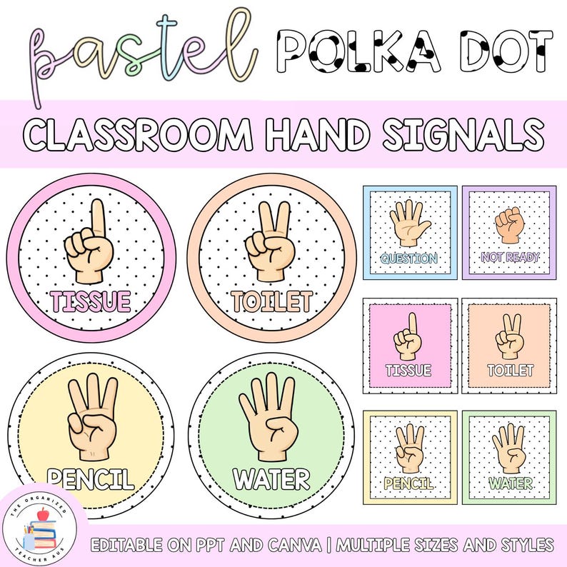 Hand Signals Posters | Classroom Management | Pastel Polka Dot Decor - Etsy