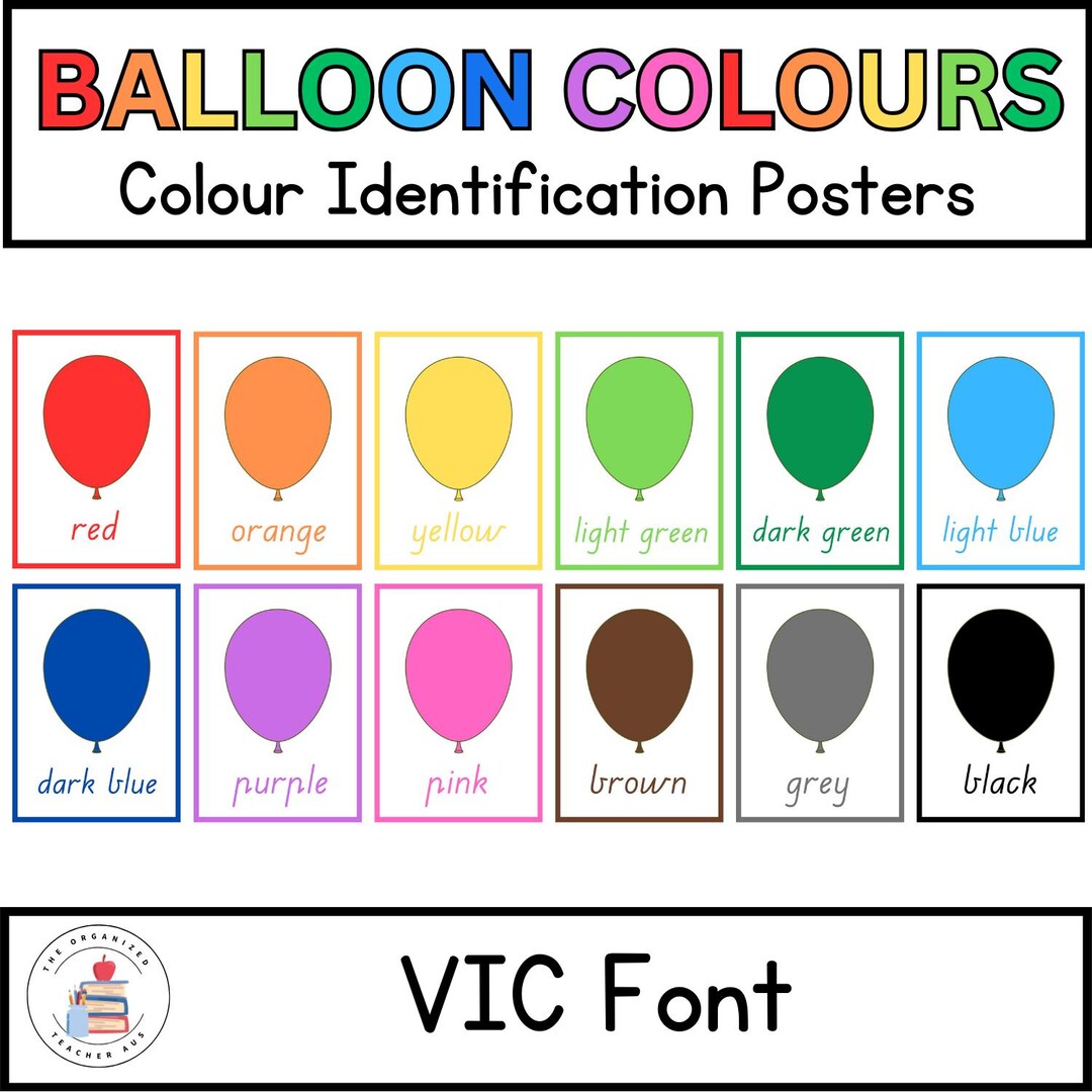 VIC Font | Balloon Themed Rainbow Colours / Colors Identification ...