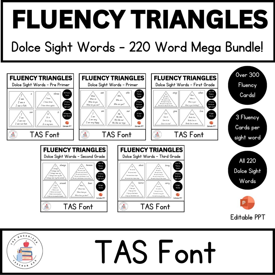 TAS Font | Editable Fluency Triangles | 220 Dolce Sight Words MEGA ...