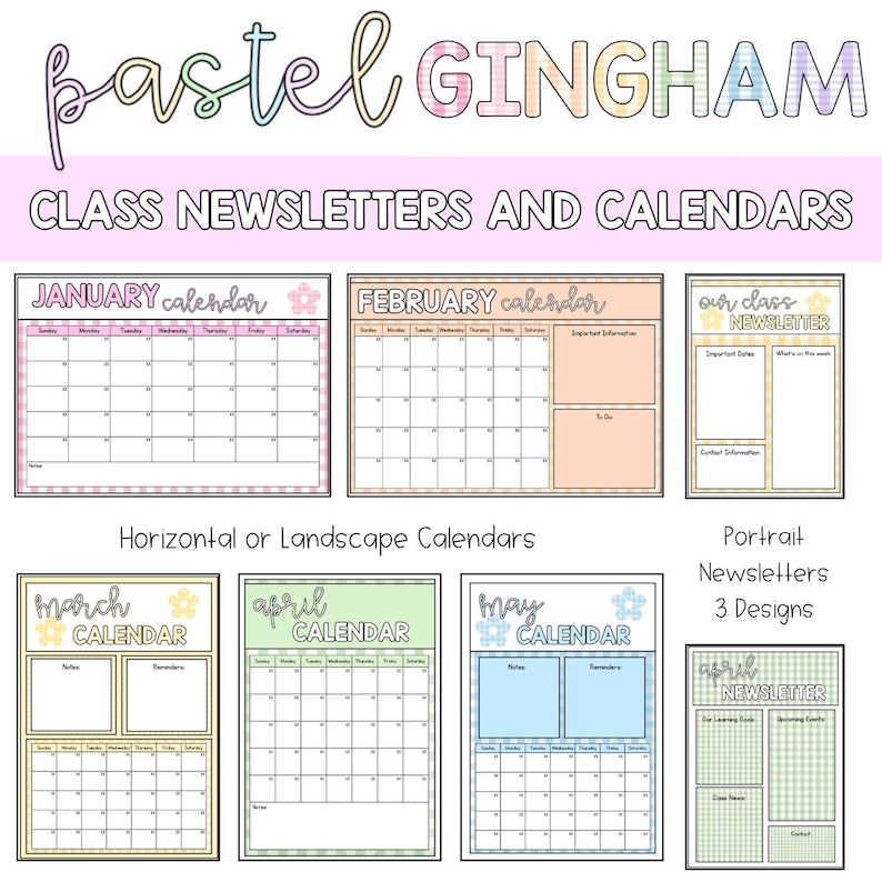 Pastel Gingham | Editable Classroom Communication Newsletters and ...
