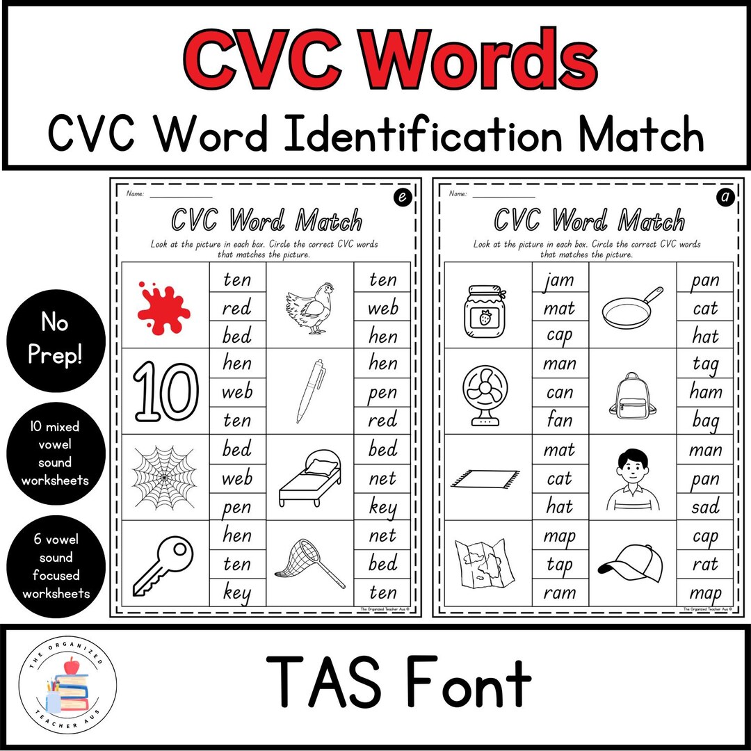 TAS Font CVC Word Match | Find and Colour Beginning Words | Early ...