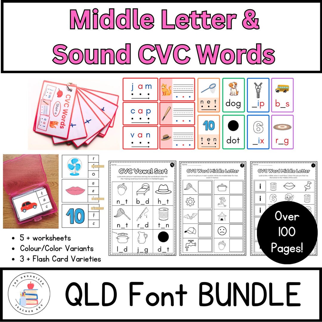 QLD Font CVC Word Work | Middle Letters and Sounds MEGA Bundle ...