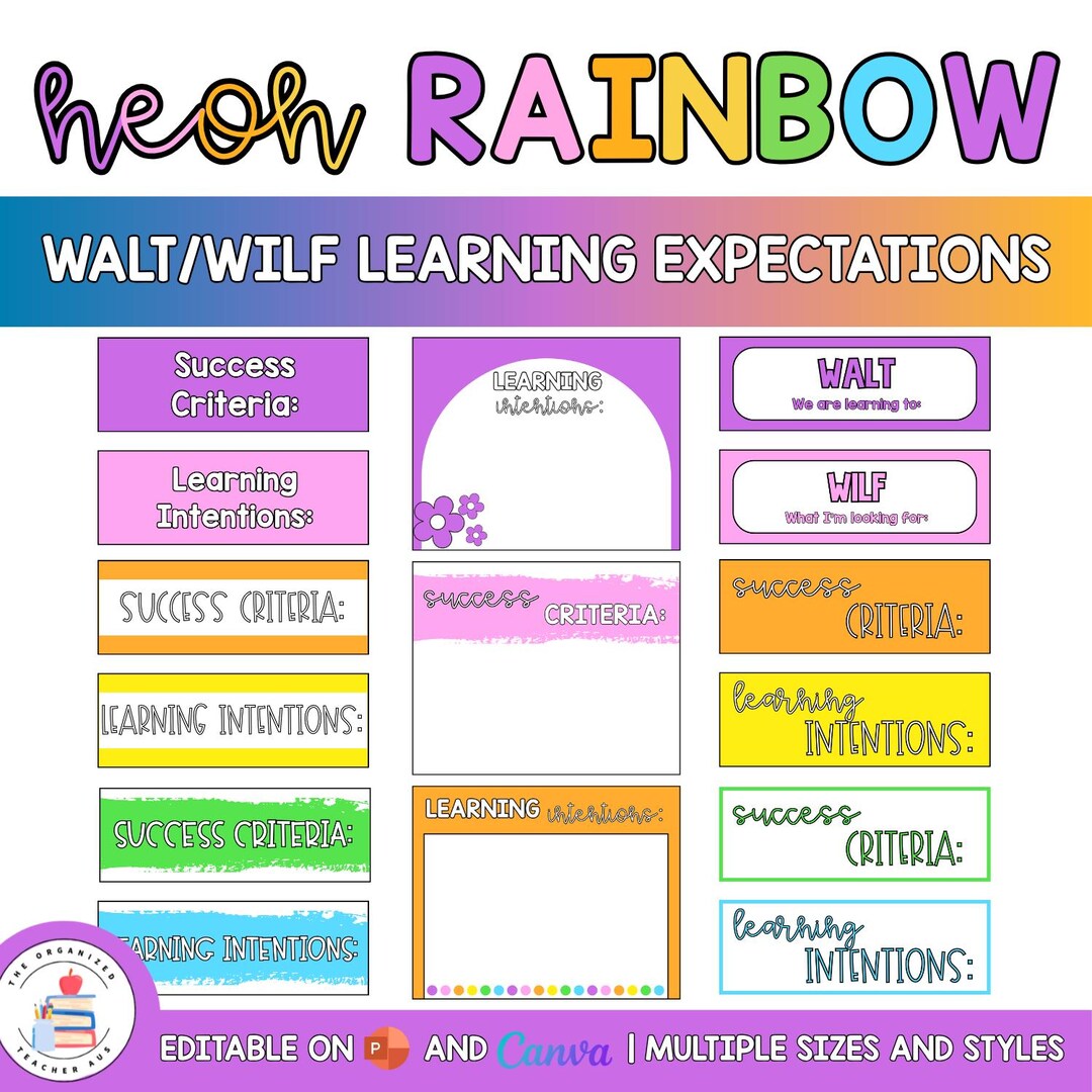 Neon Rainbows | Editable WALT/WILF | Learning Intentions and Success ...