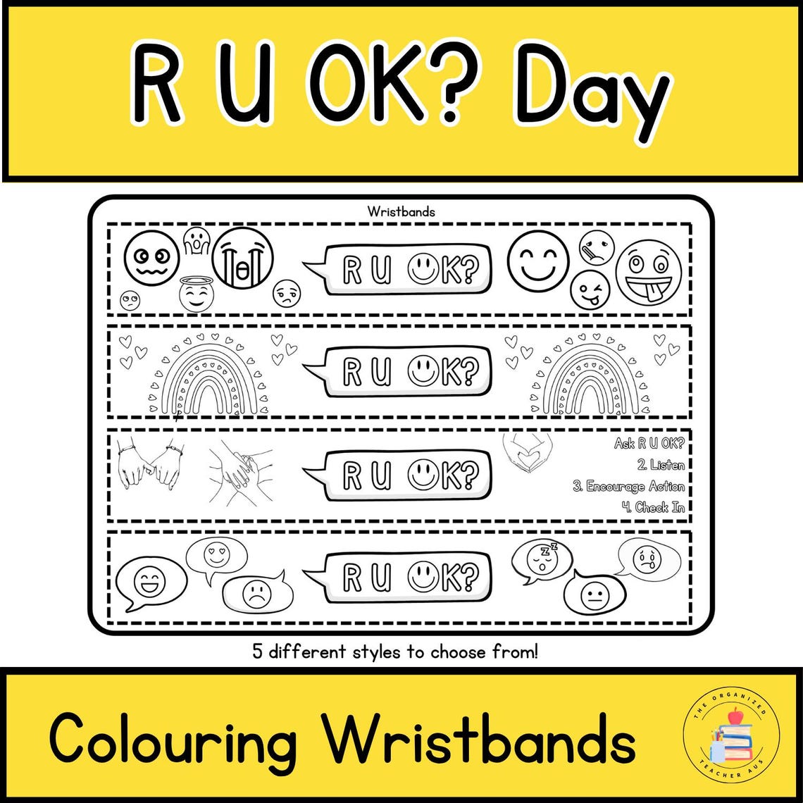 R U OK? Day | Colouring/coloring Wristbands | Social and Emotional ...