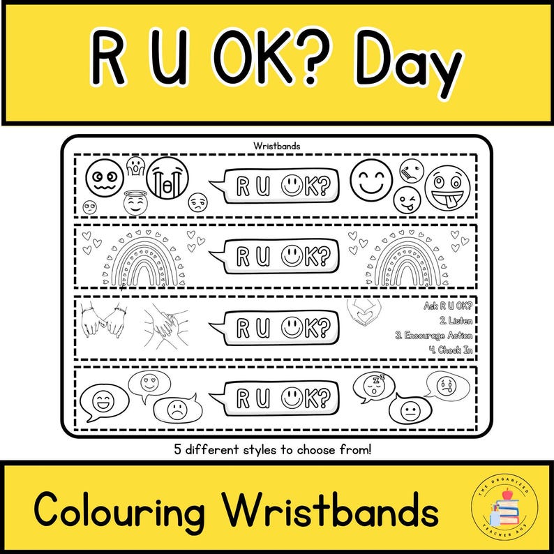 R U OK? Day | Colouring/coloring Wristbands | Social and Emotional ...
