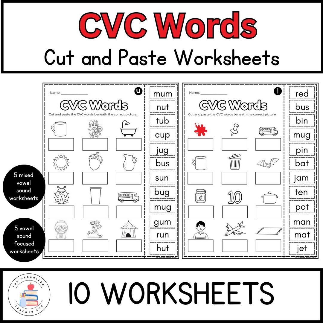CVC Picture-word Cut and Paste | Short Vowel Sound No Prep Worksheets ...