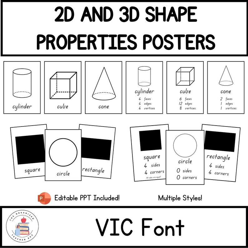 VIC Font | Editable 2D and 3D Shape Properties Black and White Posters ...