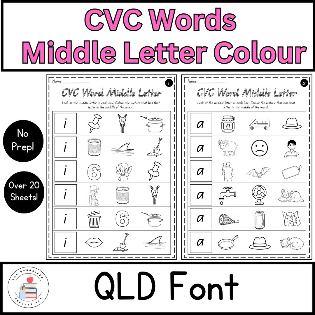 QLD Font | CVC Word Middle Letter Identification and Colour | Early ...