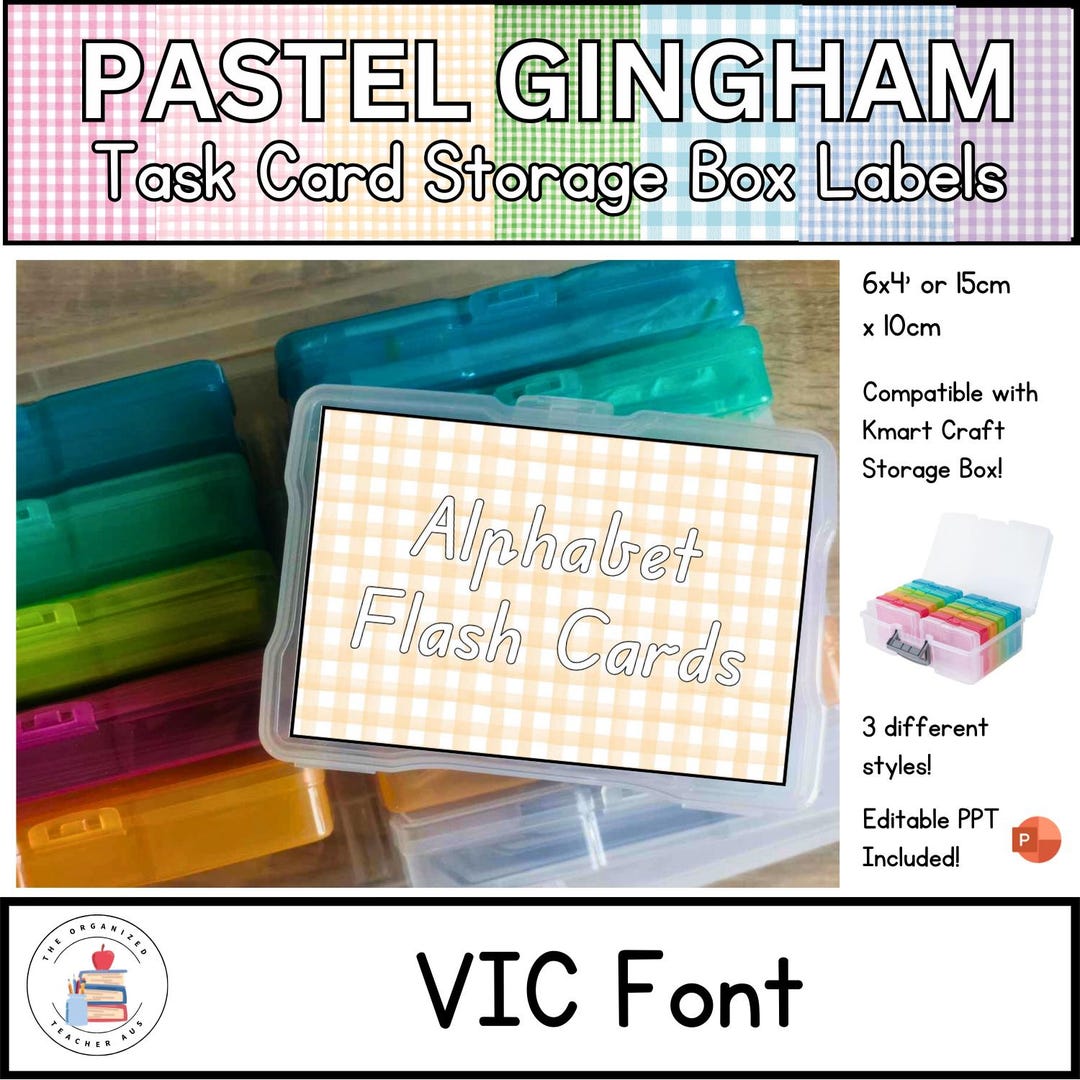 VIC Font | Editable Task Card Box Labels | Pastel Gingham | Kmart Craft ...