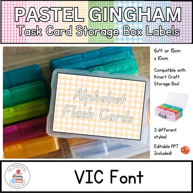VIC Font | Editable Task Card Box Labels | Pastel Gingham | Kmart Craft ...