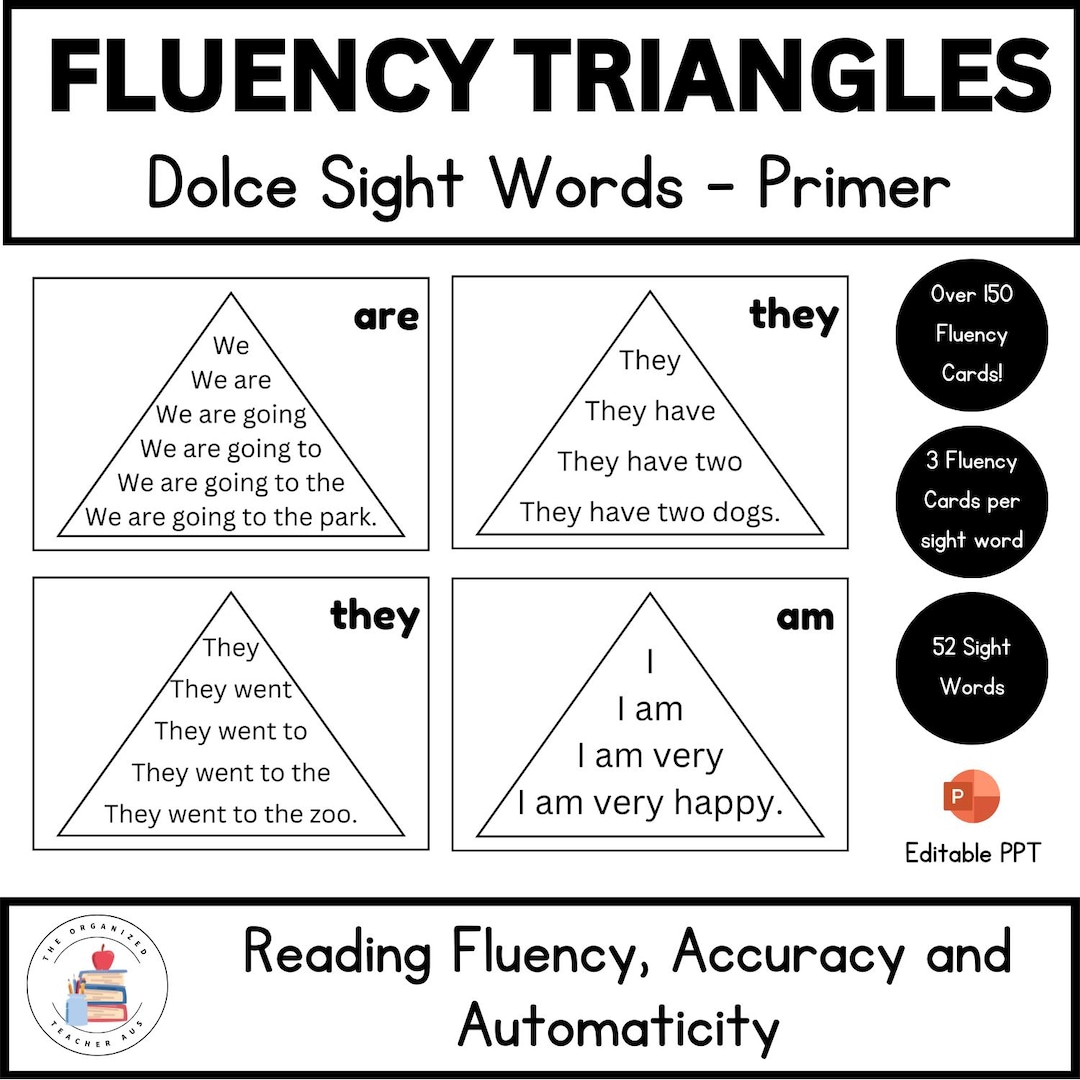 Editable Fluency Triangles | Dolce Sight Words Primer Reading Fluency ...