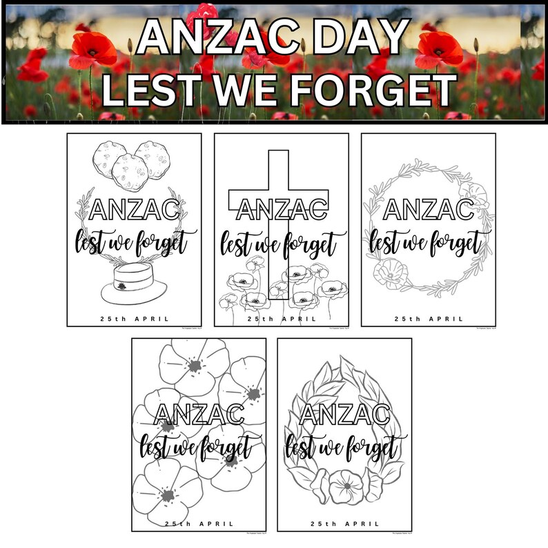 ANZAC Day | Lest We Forget | Commemorative Colouring Pages - Etsy