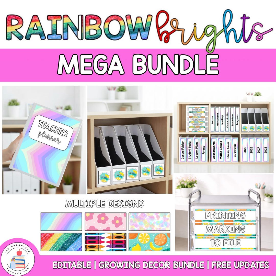Rainbow Brights Classroom Decor | Editable Teacher Simple Decor ...