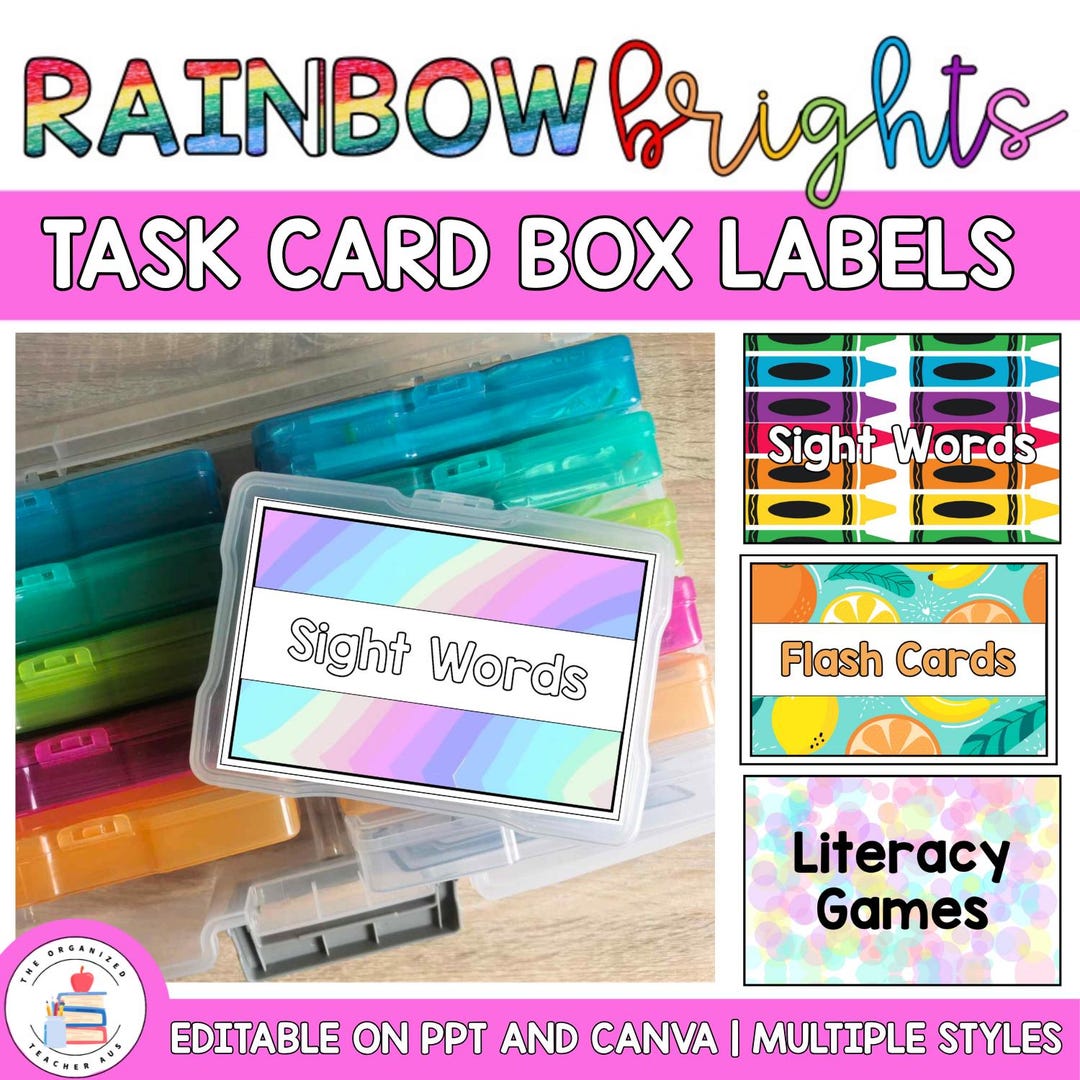 Editable Task Card Box Labels | Rainbow Brights Themed Classroom Decor ...