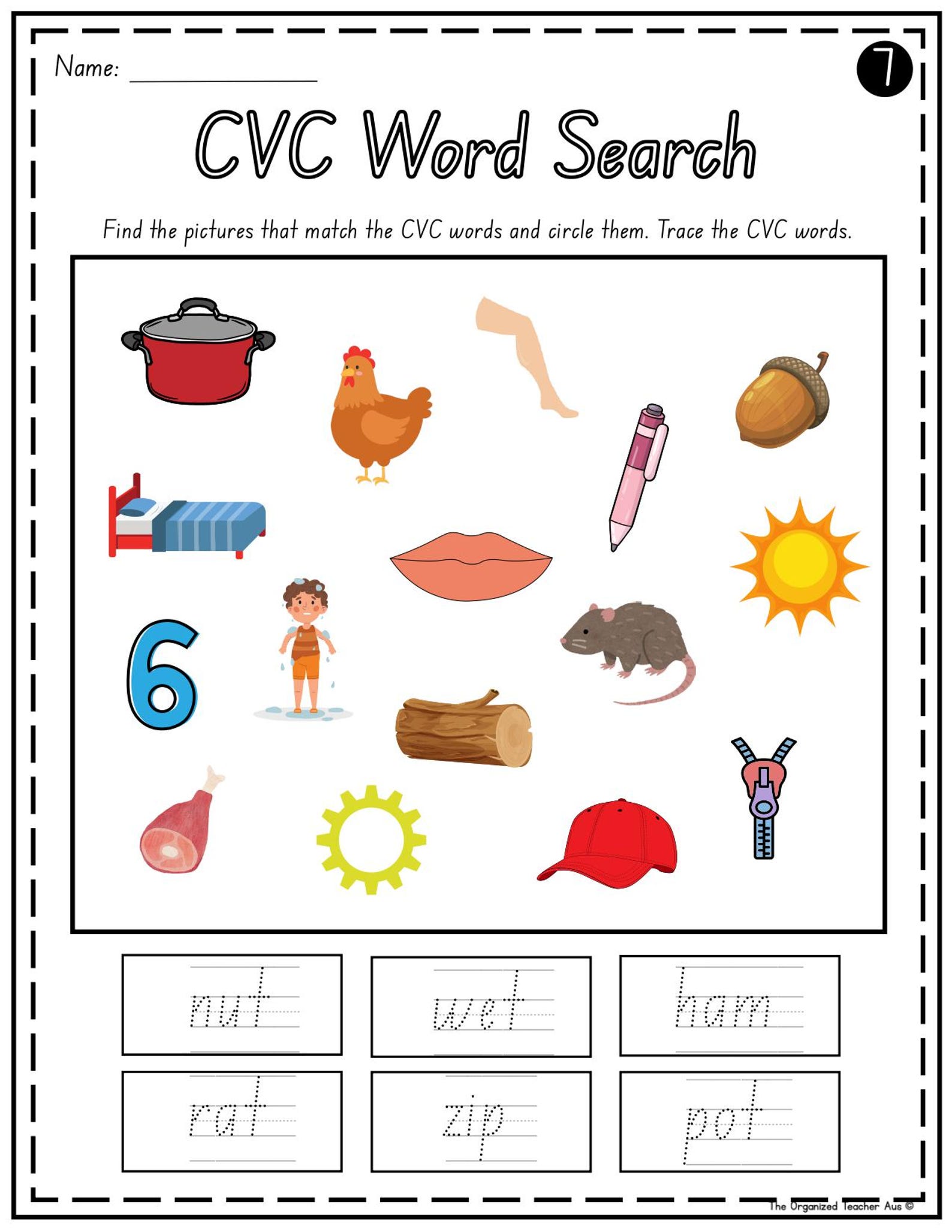 NSW Font | CVC Word Search | Beginning Phonics Find and Trace ...