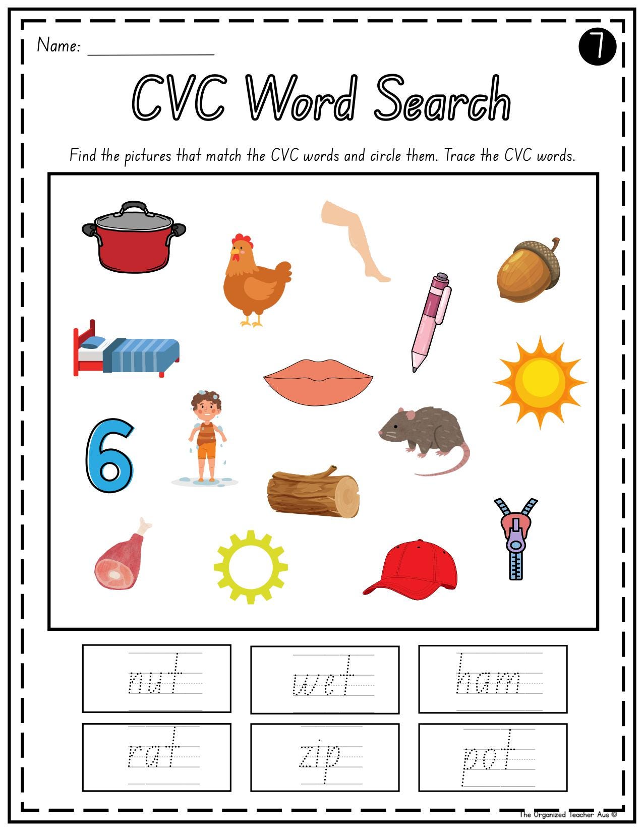 NSW Font | CVC Word Search | Beginning Phonics Find and Trace ...