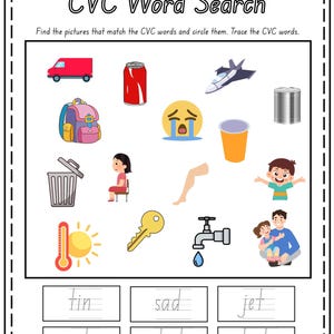 NSW Font | CVC Word Search | Beginning Phonics Find and Trace ...
